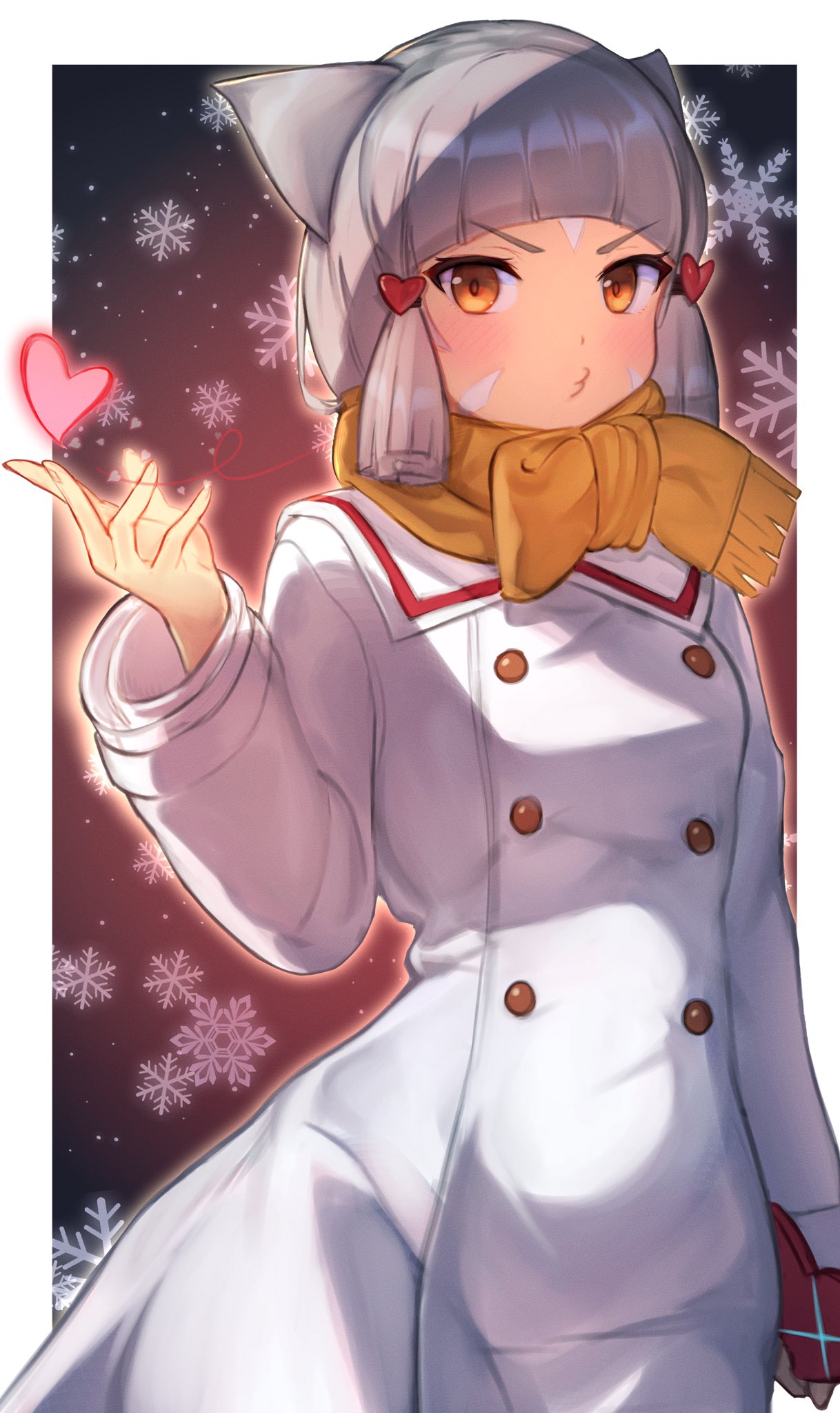 The Big ImageBoard (TBIB) - 1girl animal ears arched bangs arm up blowing kiss blush border ...