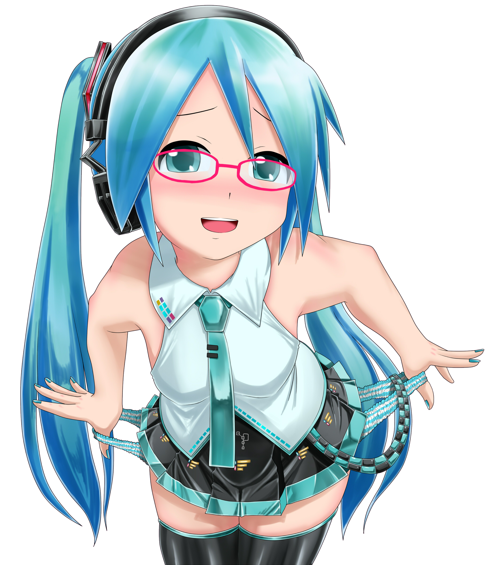 The Big ImageBoard (TBIB) - 1girl aqua eyes aqua hair blush glasses hatsune miku headphones ...