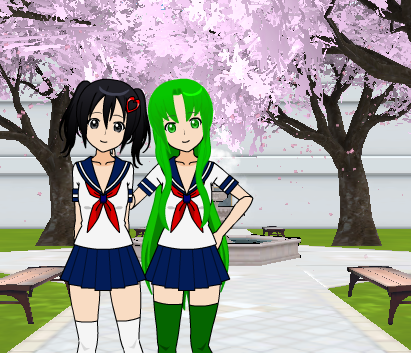 The Big ImageBoard (TBIB) - 2girls black hair green eyes green hair ...