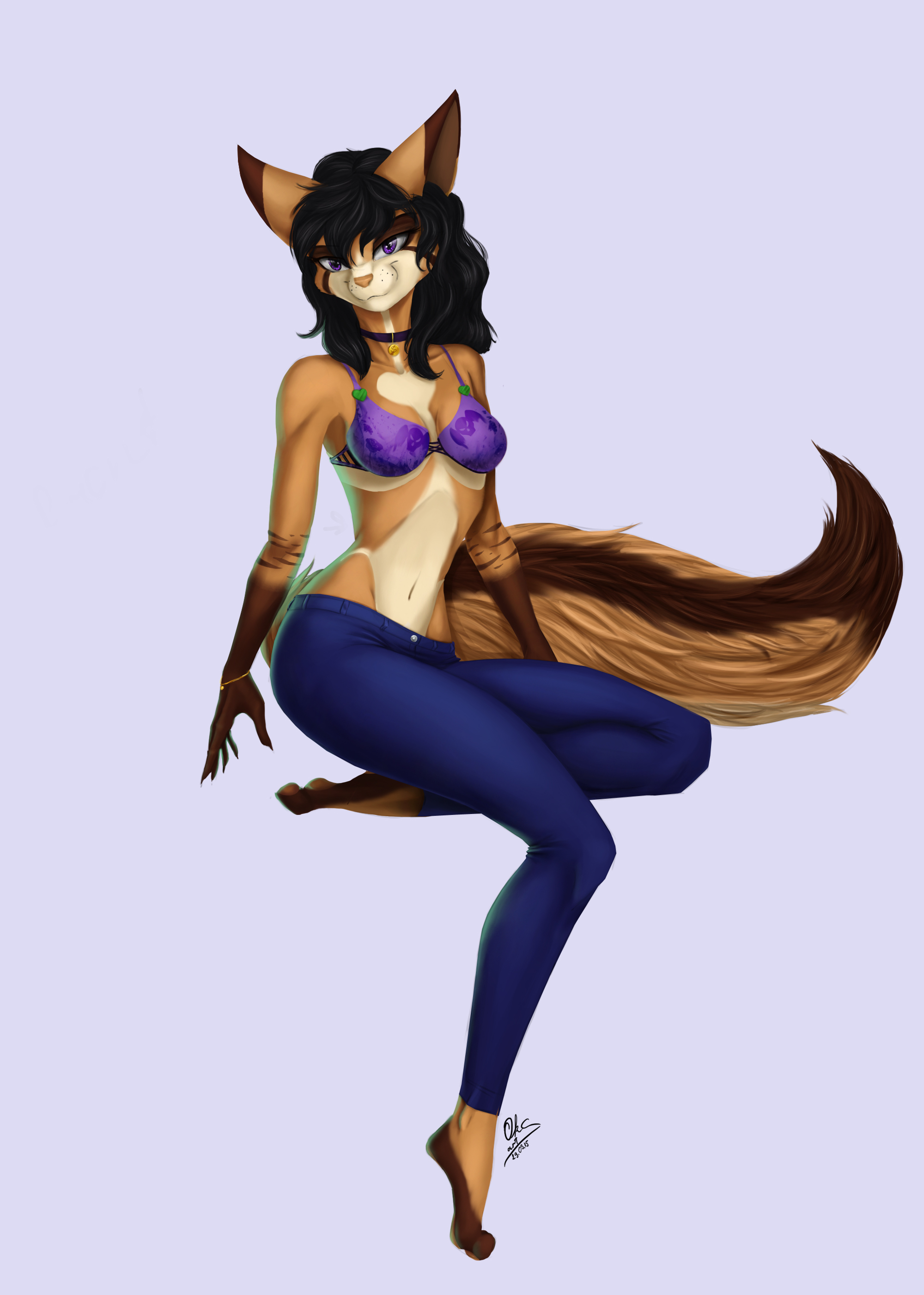 The Big ImageBoard (TBIB) - 2015 anthro barefoot black hair bra canine choker clothed clothing ...