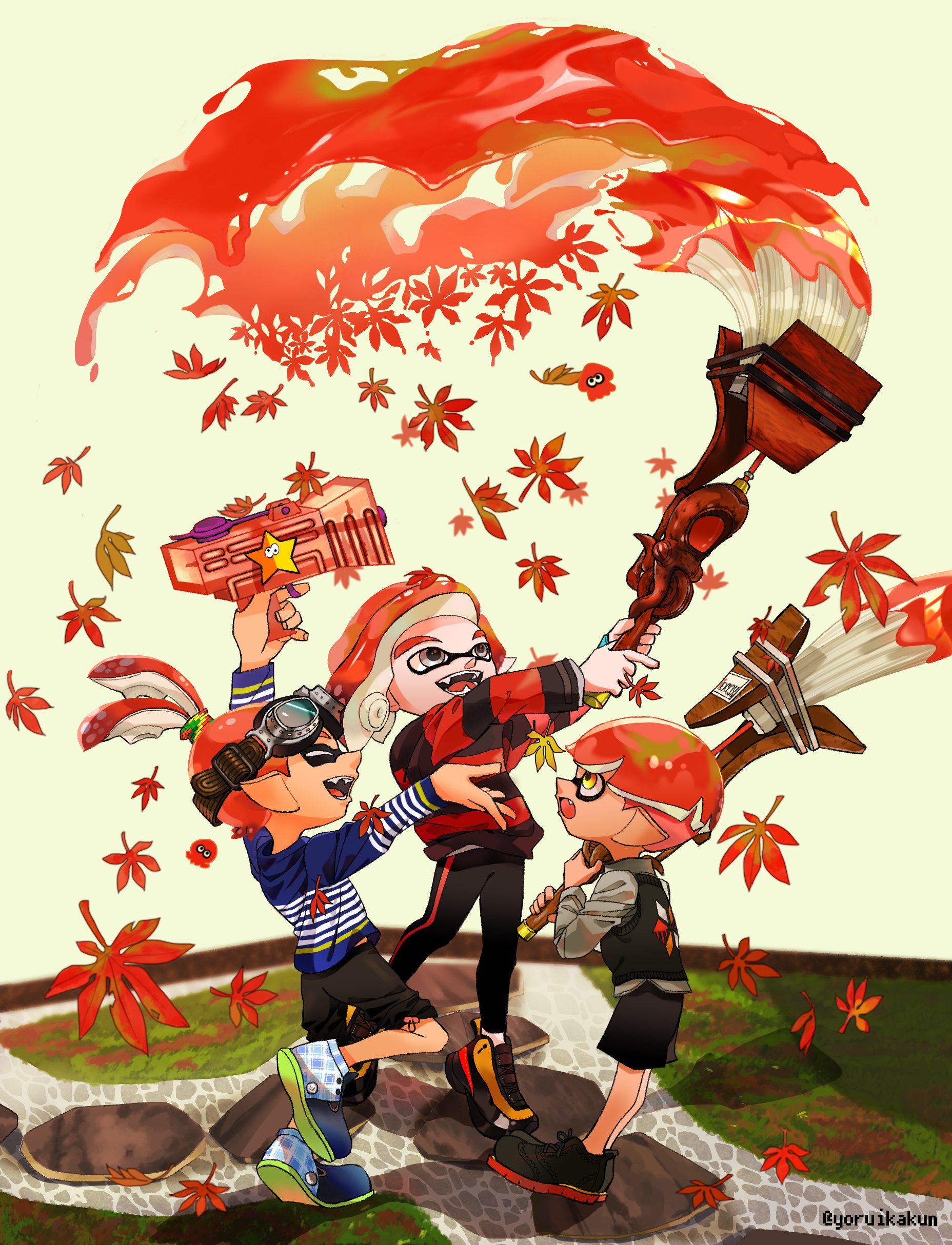 The Big ImageBoard (TBIB) - 3boys absurdres artist name autumn leaves ...