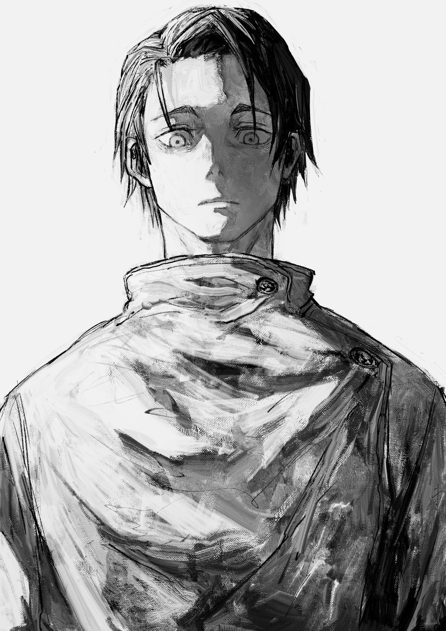 The Big ImageBoard (TBIB) - 1boy closed mouth greyscale highres jacket ...