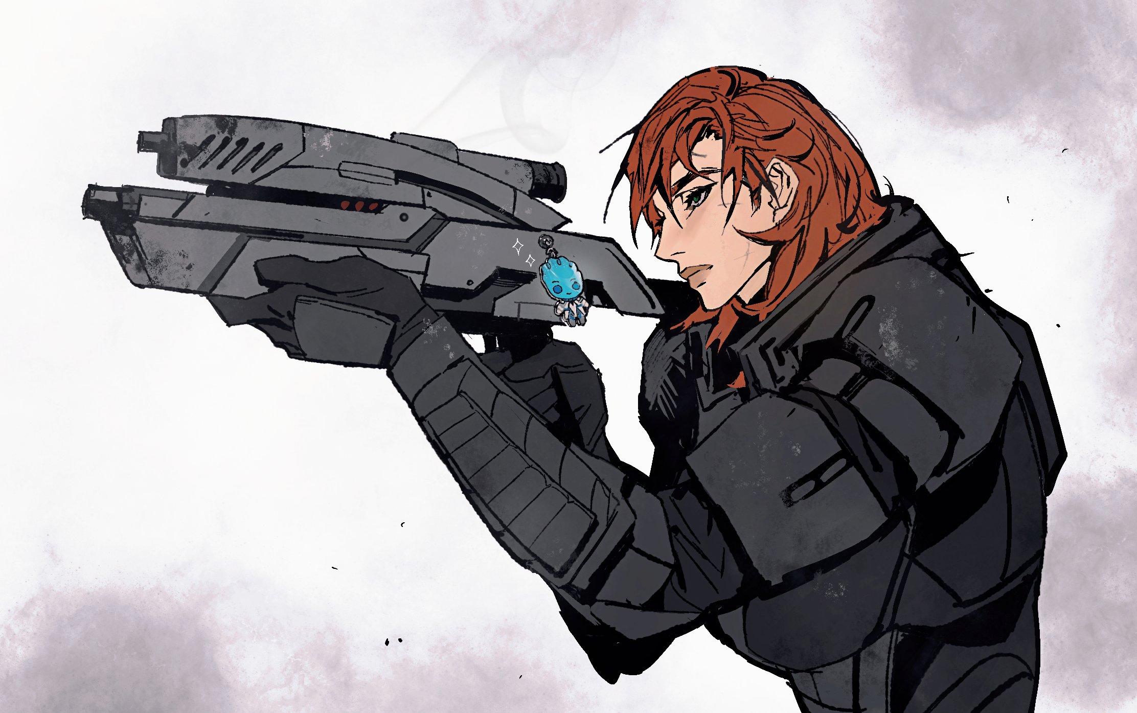 The Big ImageBoard (TBIB) - 1girl aiming armor assault rifle black gloves blue eyes brown hair ...