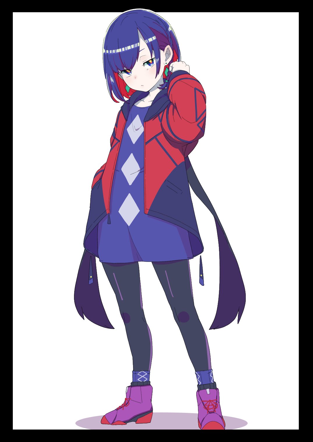 The Big ImageBoard (TBIB) - 1girl akichi 360 black border black pantyhose blue dress blue eyes ...