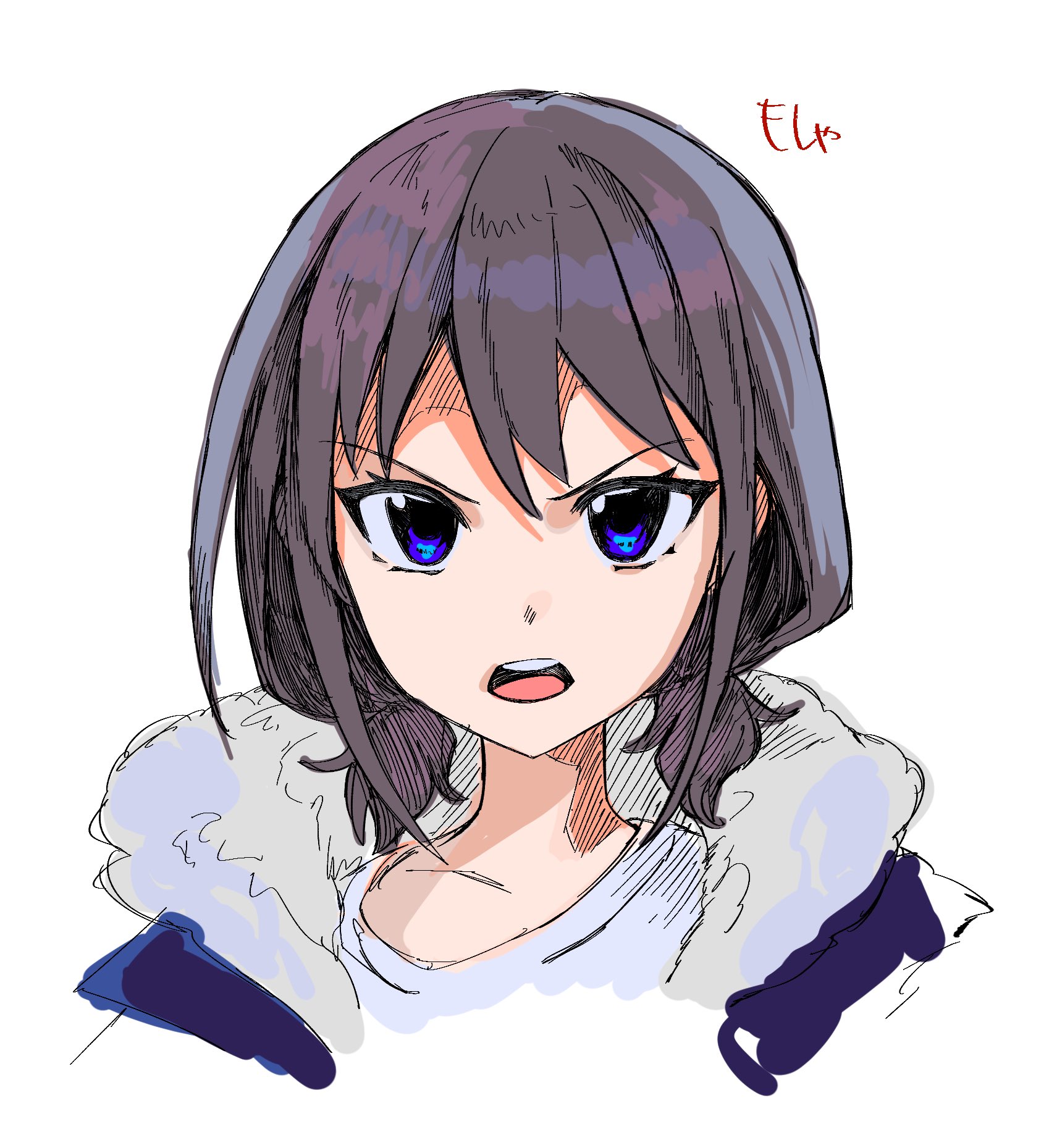 The Big ImageBoard (TBIB) - 1girl blue eyes blue jacket brown hair commentary request fur ...