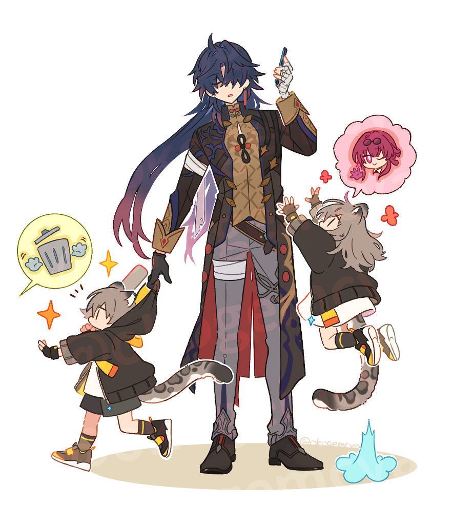 The Big ImageBoard (TBIB) - 2boys 2girls aged down animal ears arms up artist name back bandaged ...