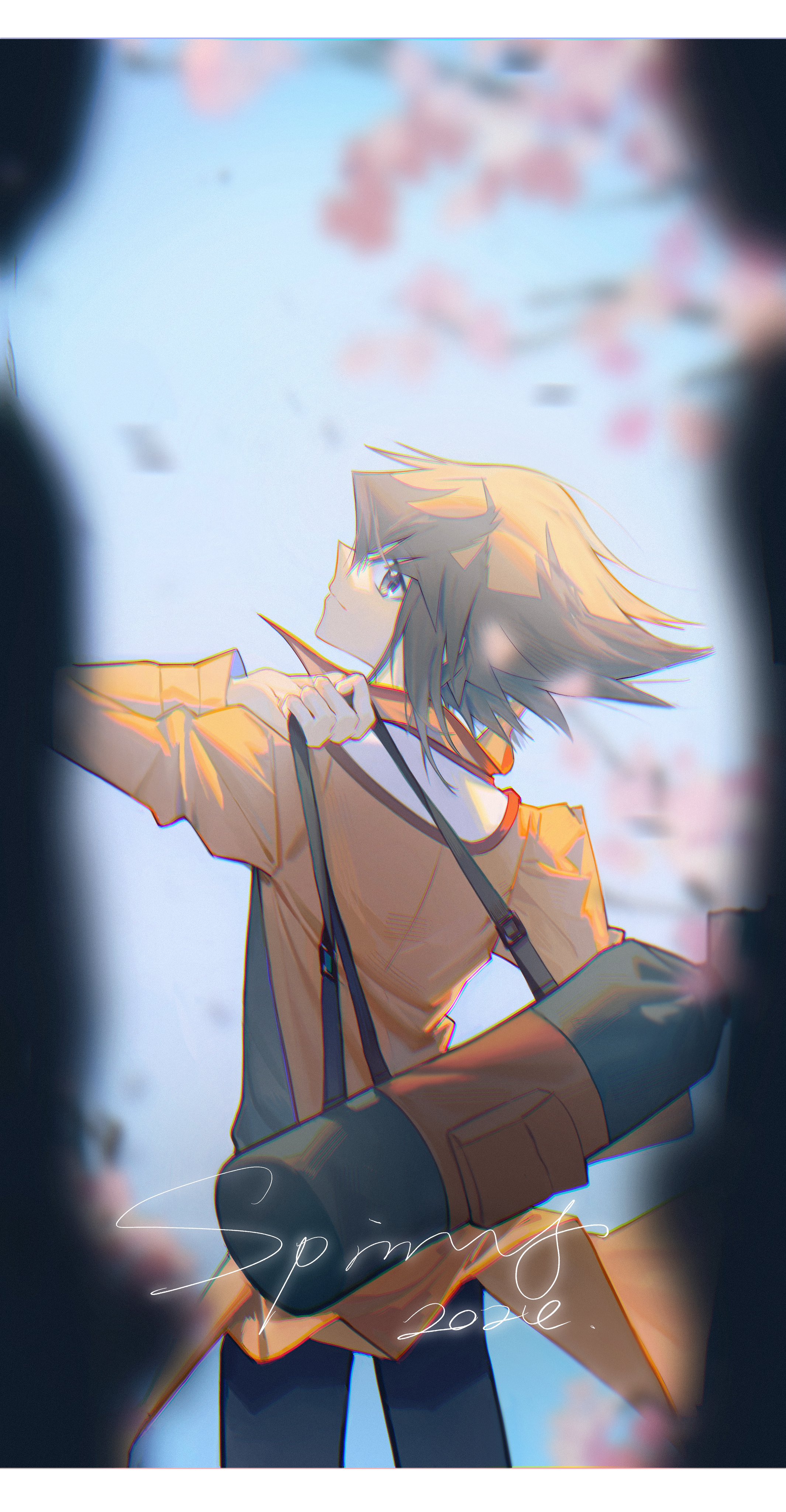 The Big ImageBoard (TBIB) - 1boy absurdres bag black shirt blurry ...