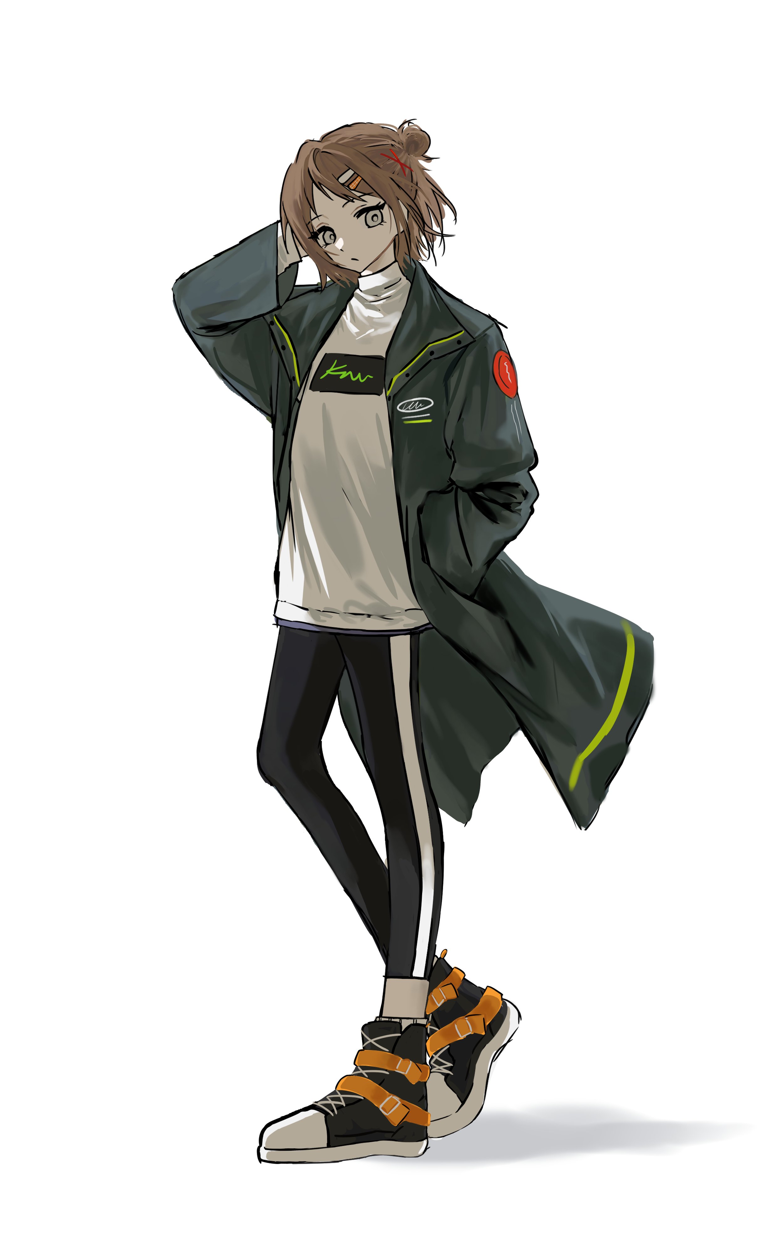 The Big ImageBoard (TBIB) - 1girl absurdres arm up black footwear black leggings brown hair ...