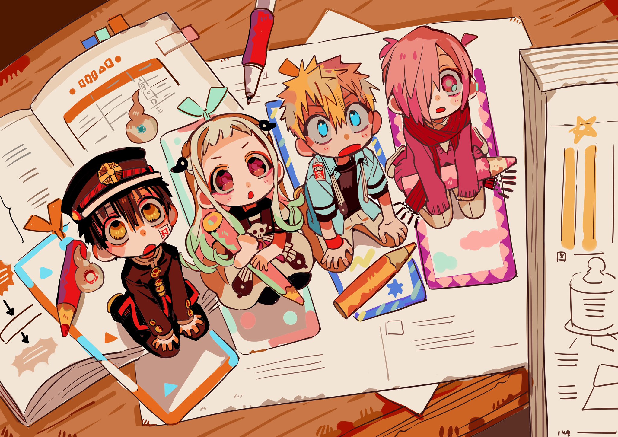 The Big ImageBoard (TBIB) - 1girl 3boys :o book deformed from above ...