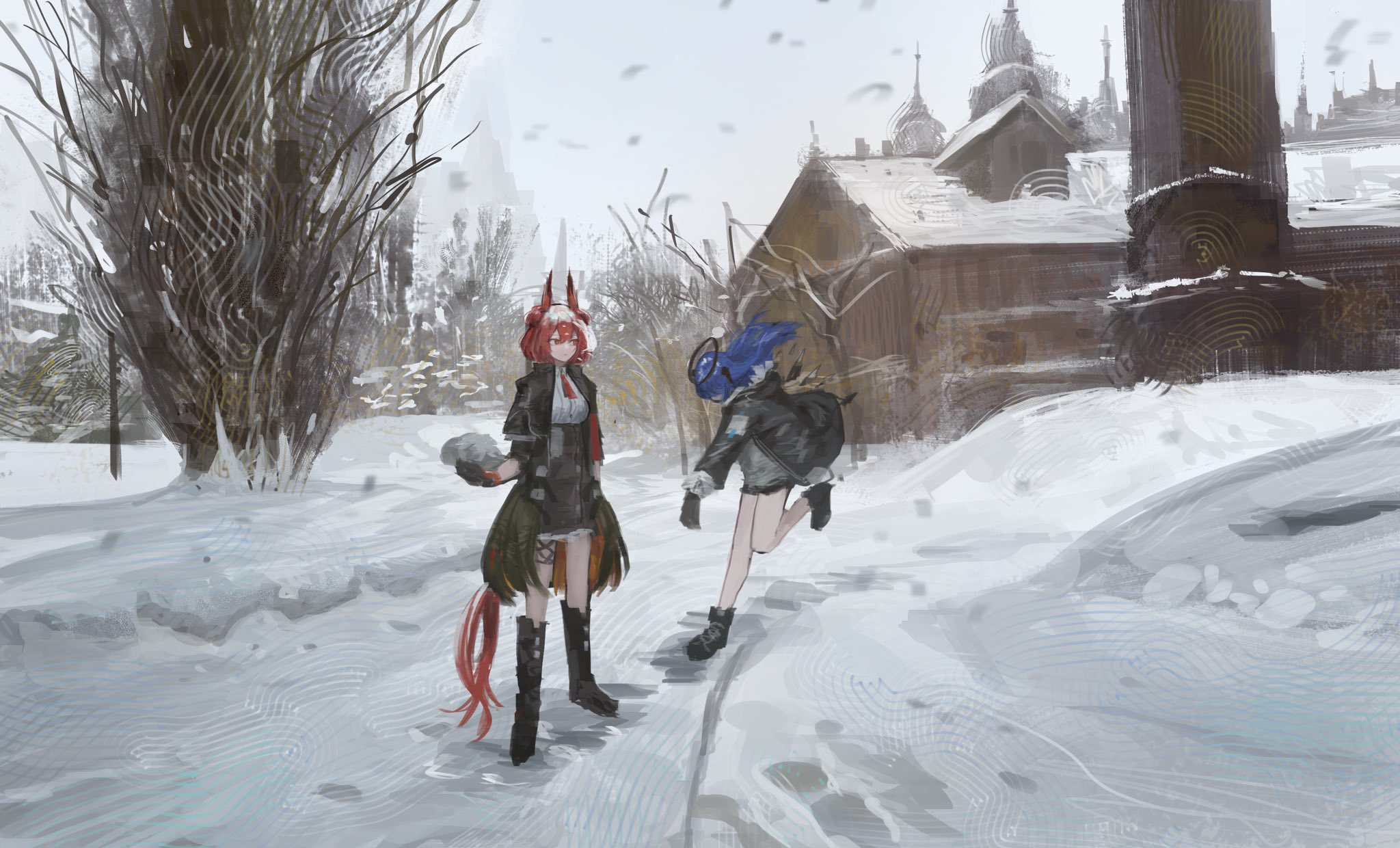 The Big ImageBoard (TBIB) - 2girls ankle boots arknights ascot black footwear black gloves black ...