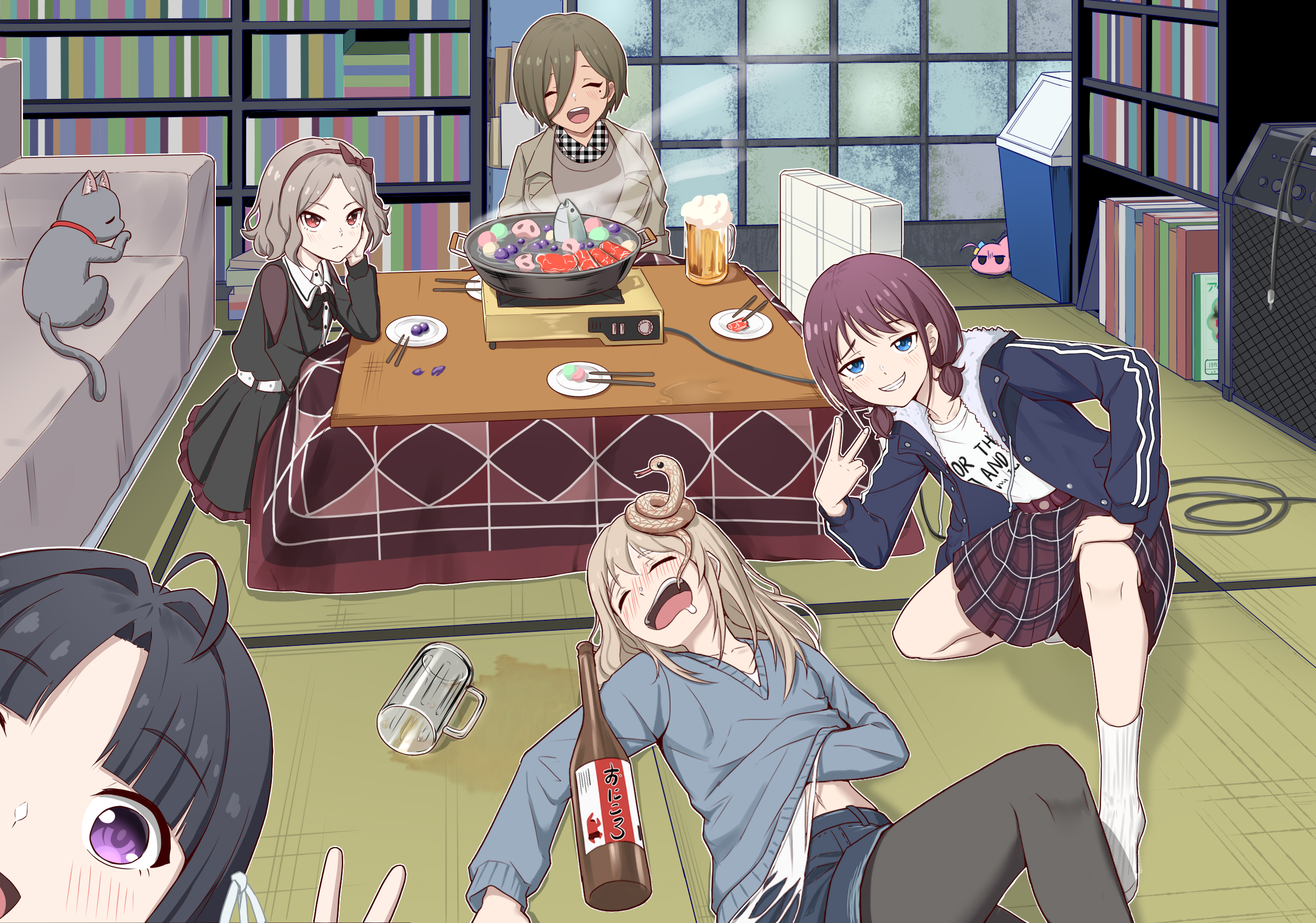 The Big ImageBoard (TBIB) - 5girls ahoge alcohol anglediana animal on head awa subaru beer beer ...