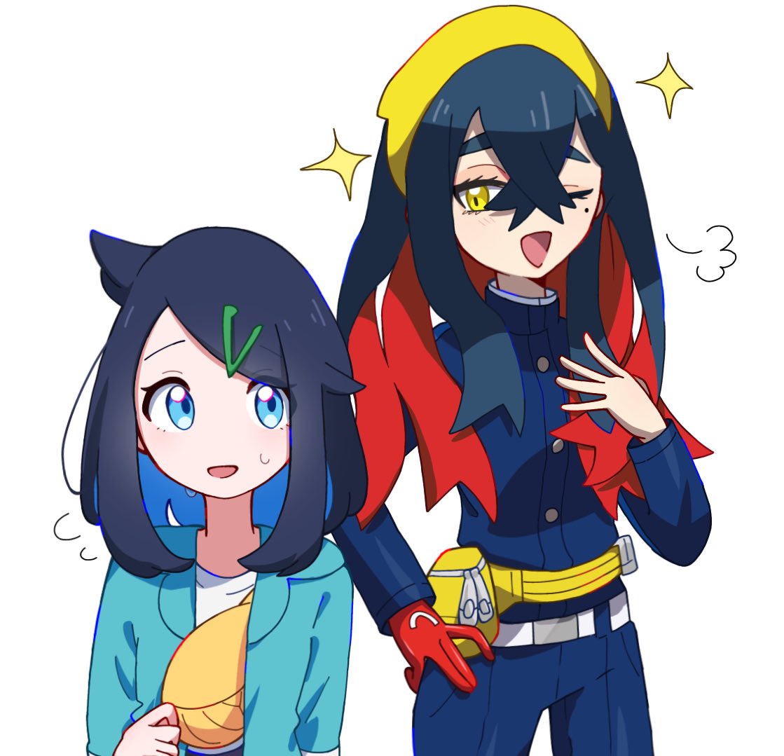 The Big ImageBoard (TBIB) - 2girls black hair blue eyes blue jacket carmine (pokemon) colored ...