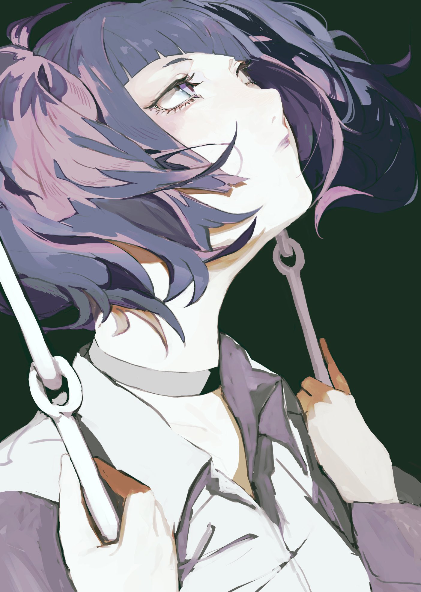 The Big ImageBoard (TBIB) - 1girl blunt bangs breasts closed mouth collarbone diagonal bangs ...