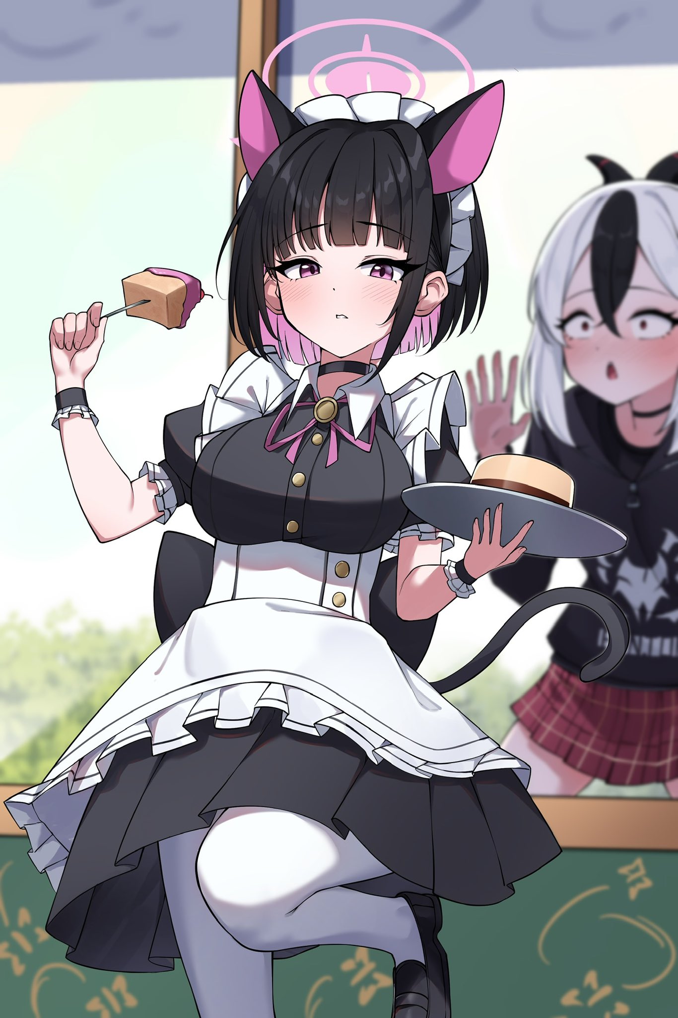 The Big ImageBoard (TBIB) - 2girls alternate costume animal ears apron black choker black hair ...