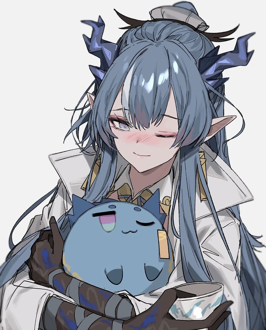 The Big ImageBoard (TBIB) - 1girl aogisa arknights black gloves blue hair closed mouth coat ...