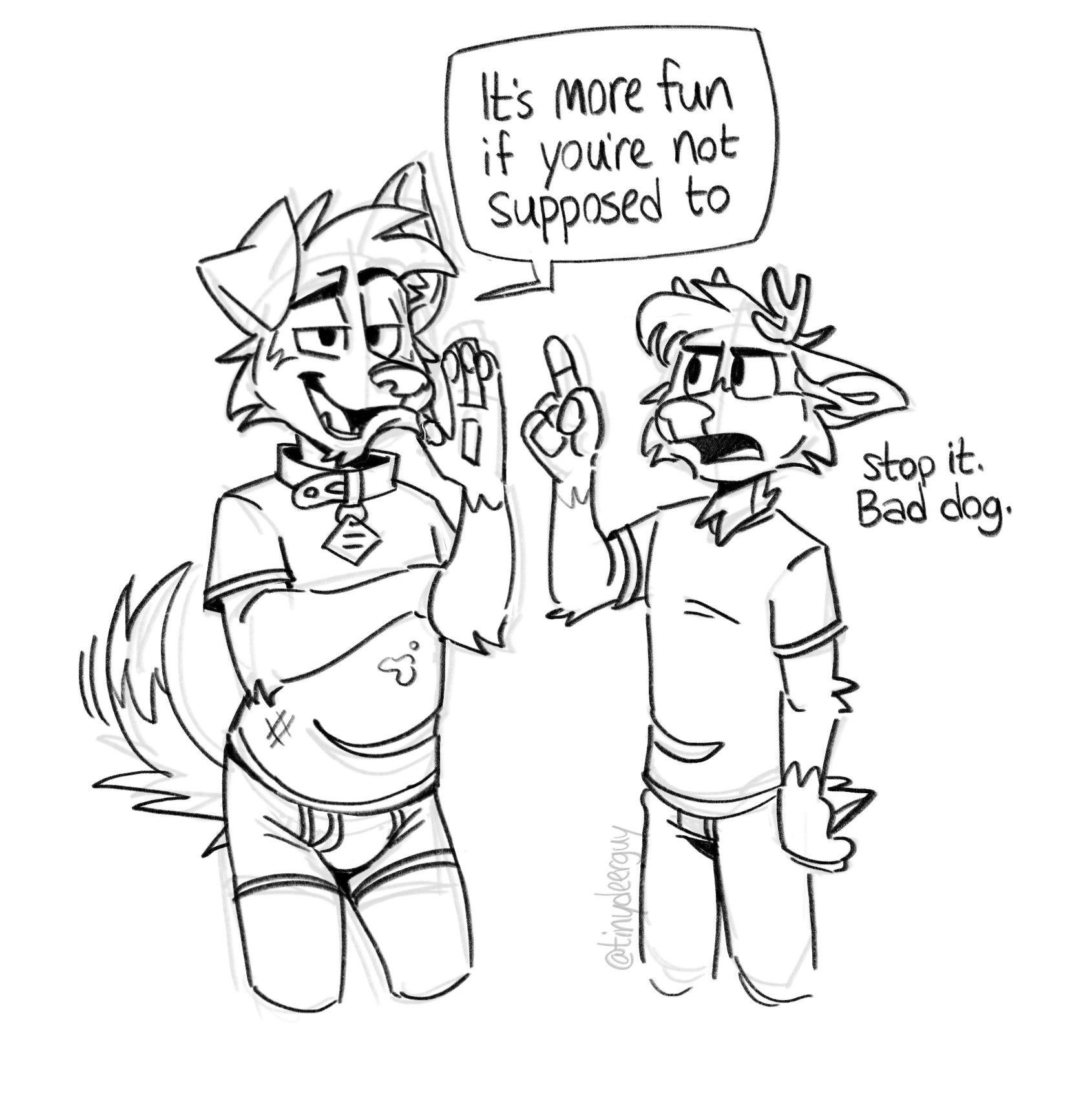 The Big ImageBoard (TBIB) - annoyed anthro antlers black text bottomwear boxer briefs canid ...