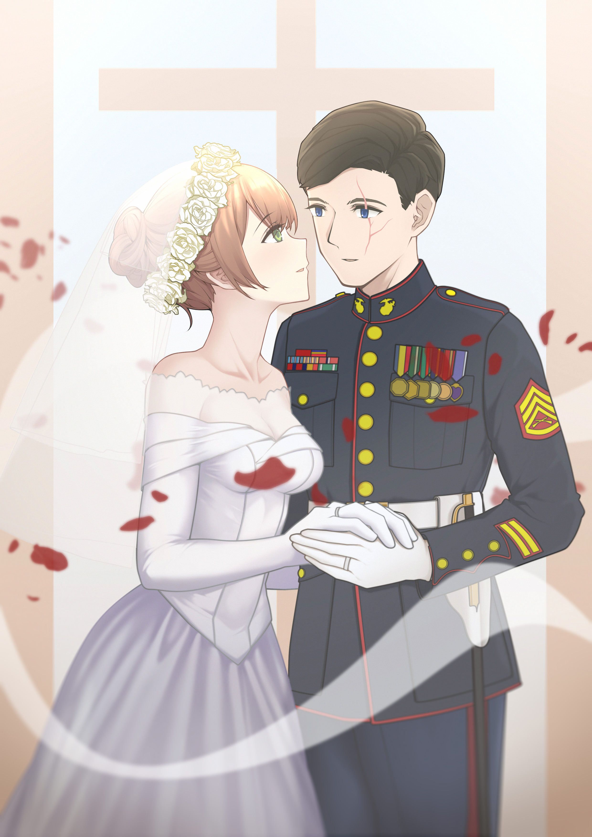 The Big ImageBoard (TBIB) - 1boy 1girl absurdres alternate costume blue eyes bridal veil brown ...