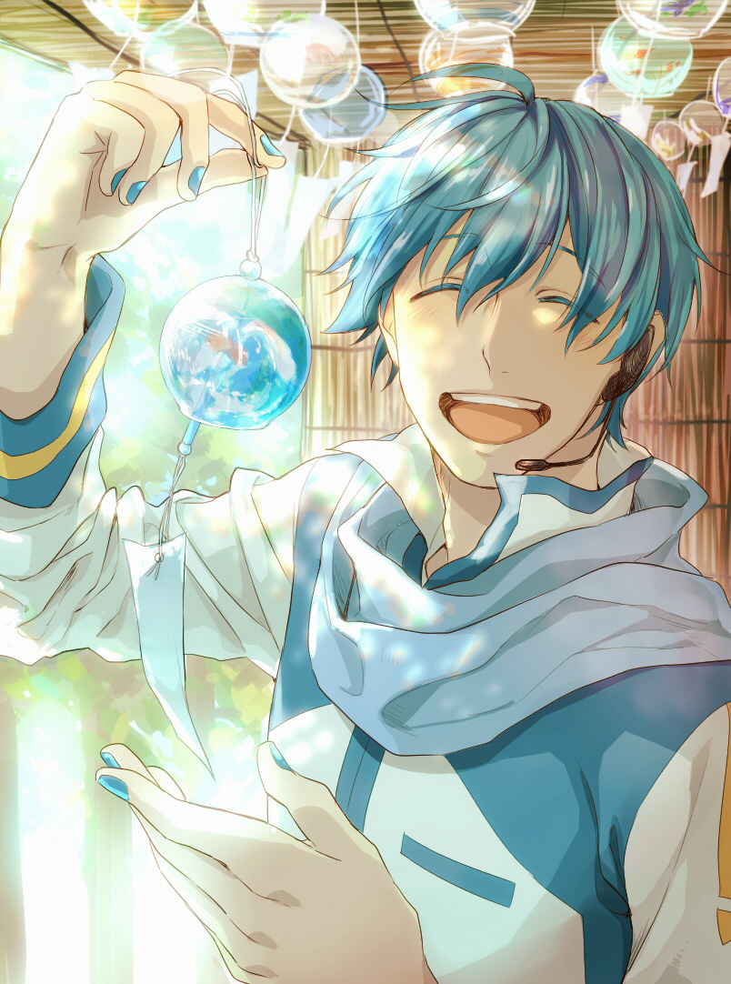 The Big ImageBoard (TBIB) - 1boy :d blue hair blue nails blue scarf ...