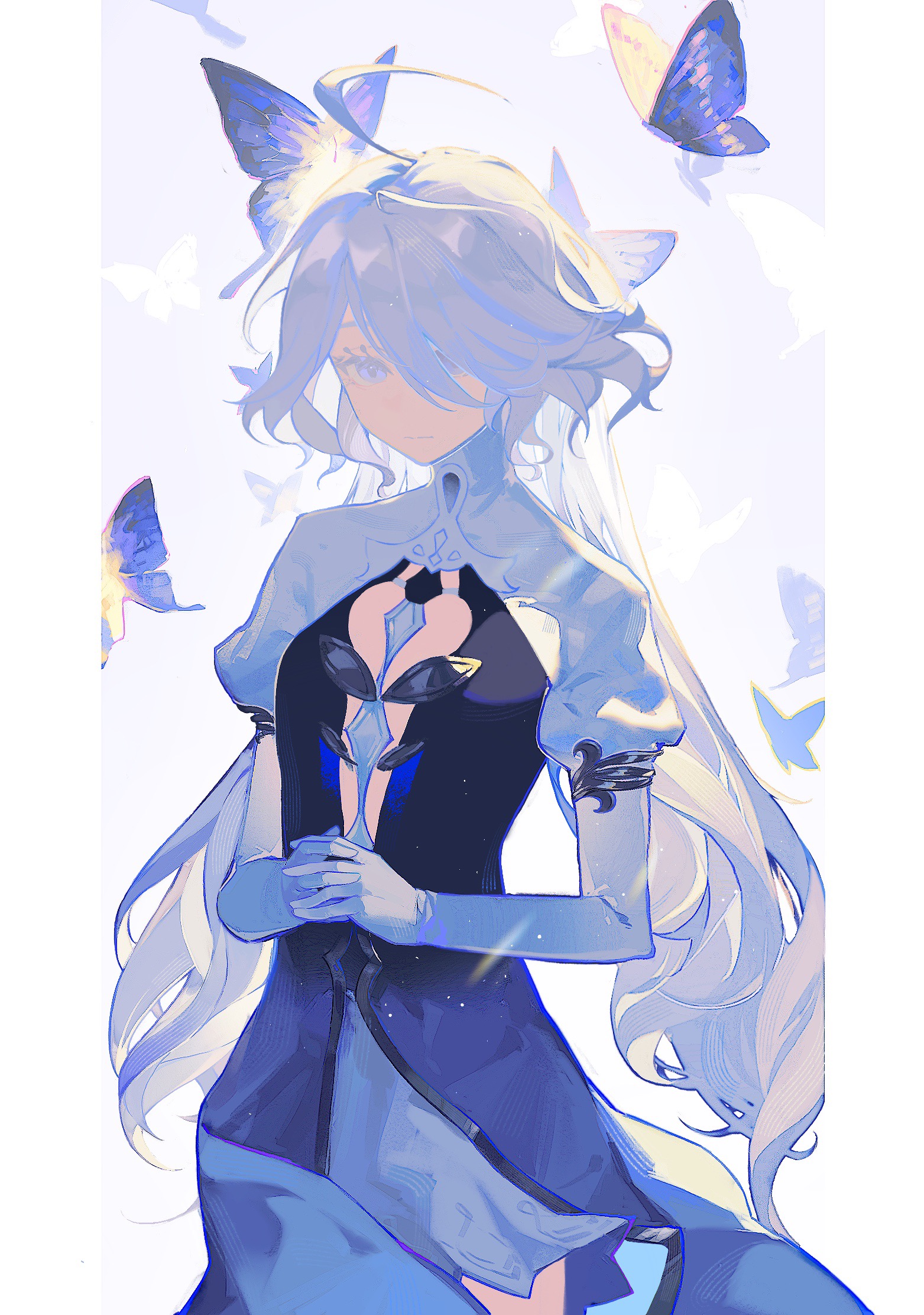 The Big ImageBoard (TBIB) - 1girl blue butterfly blue dress blue eyes bug butterfly closed mouth ...