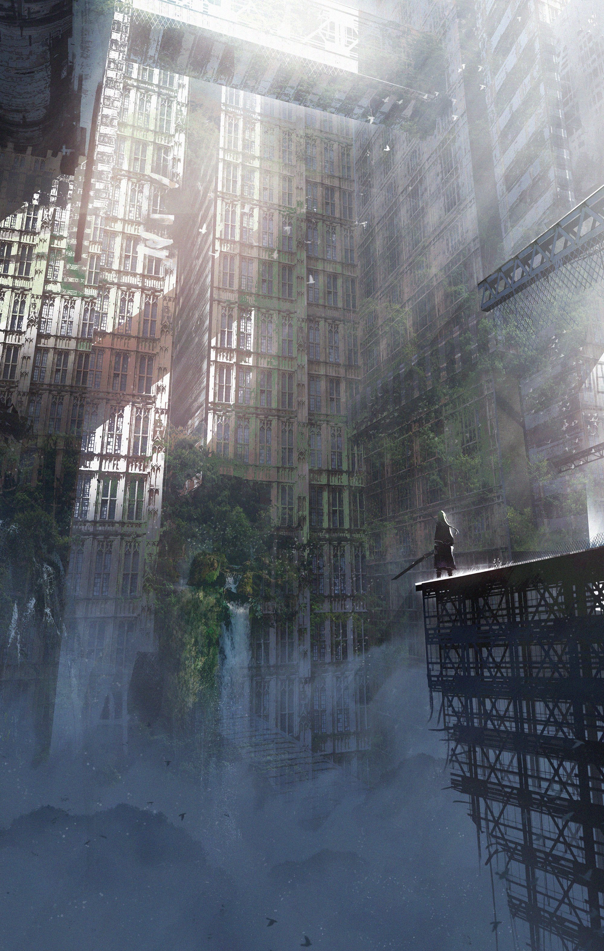 The Big ImageBoard (TBIB) - 1girl abandoned absurdres arms at sides asteroid ill black dress ...