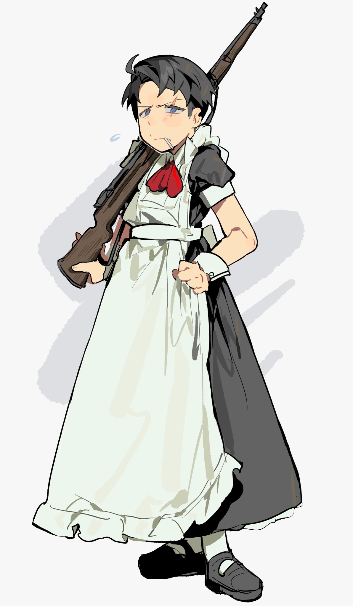 The Big ImageBoard (TBIB) - 1boy ahoge apron black dress black footwear black hair blue eyes ...