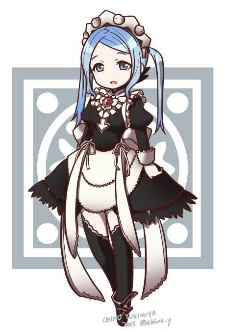 The Big ImageBoard (TBIB) - 1girl apron blue hair feather trim fire ...