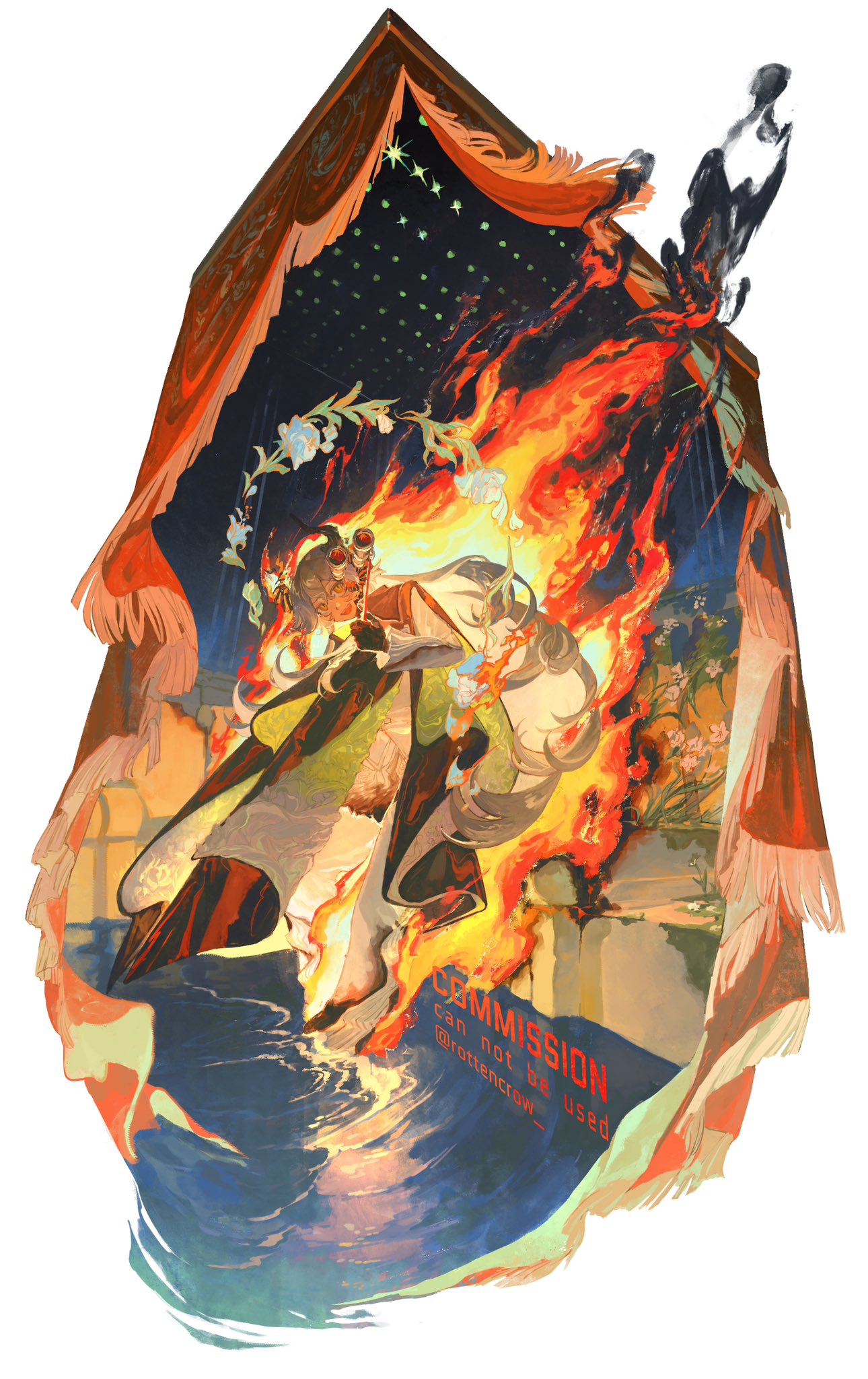 The Big ImageBoard (TBIB) - 1boy :d black cloak black horns burning ...