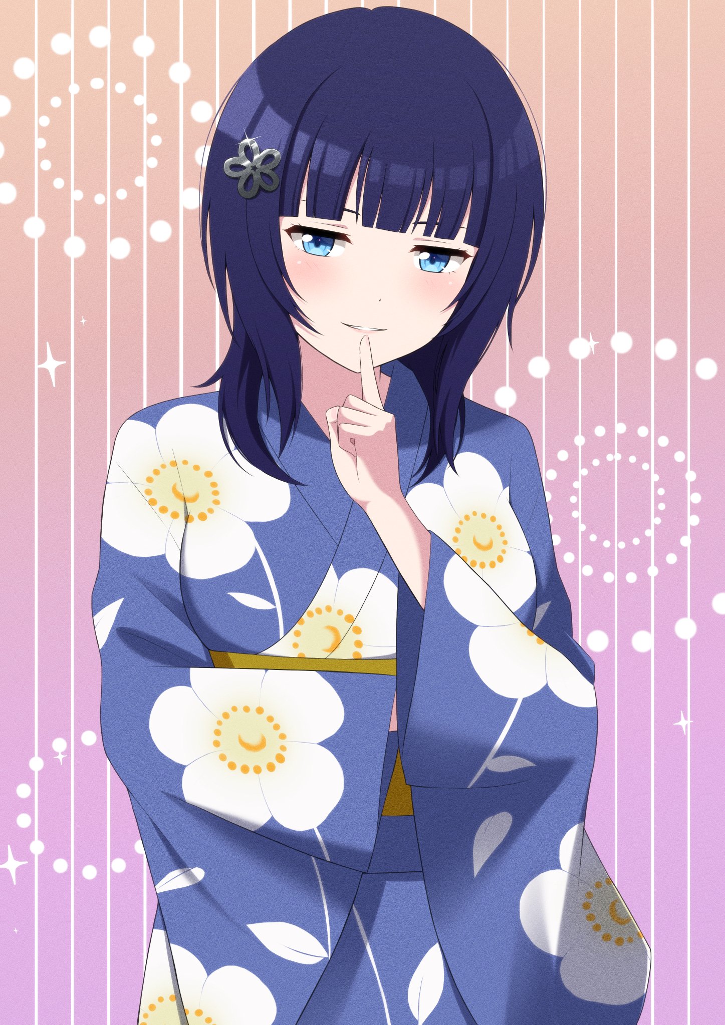 The Big ImageBoard (TBIB) - 1girl asaka karin blue eyes blue hair blue kimono commentary request ...