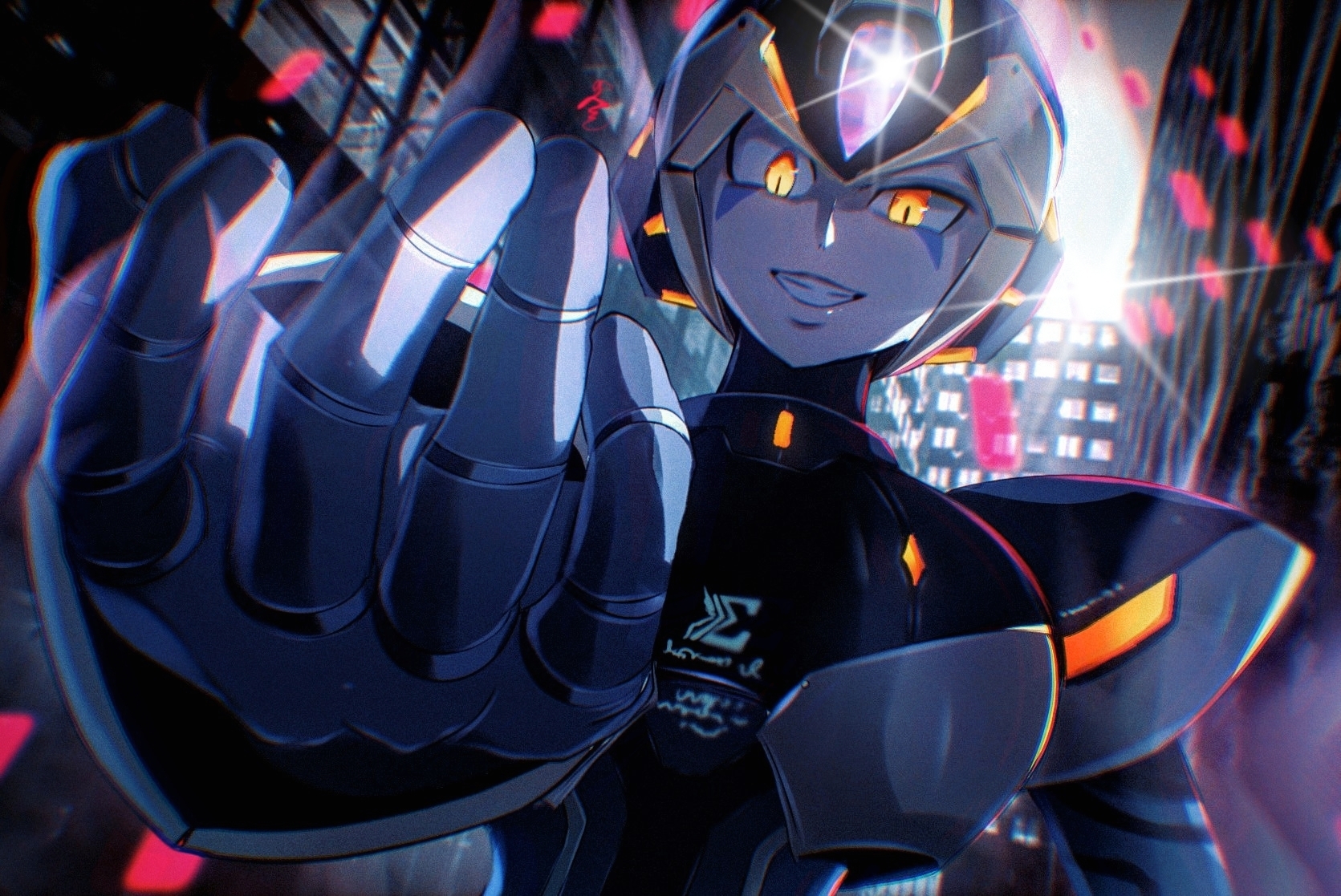 The Big ImageBoard (TBIB) - 1boy android armor black armor black helmet blurry blurry background ...