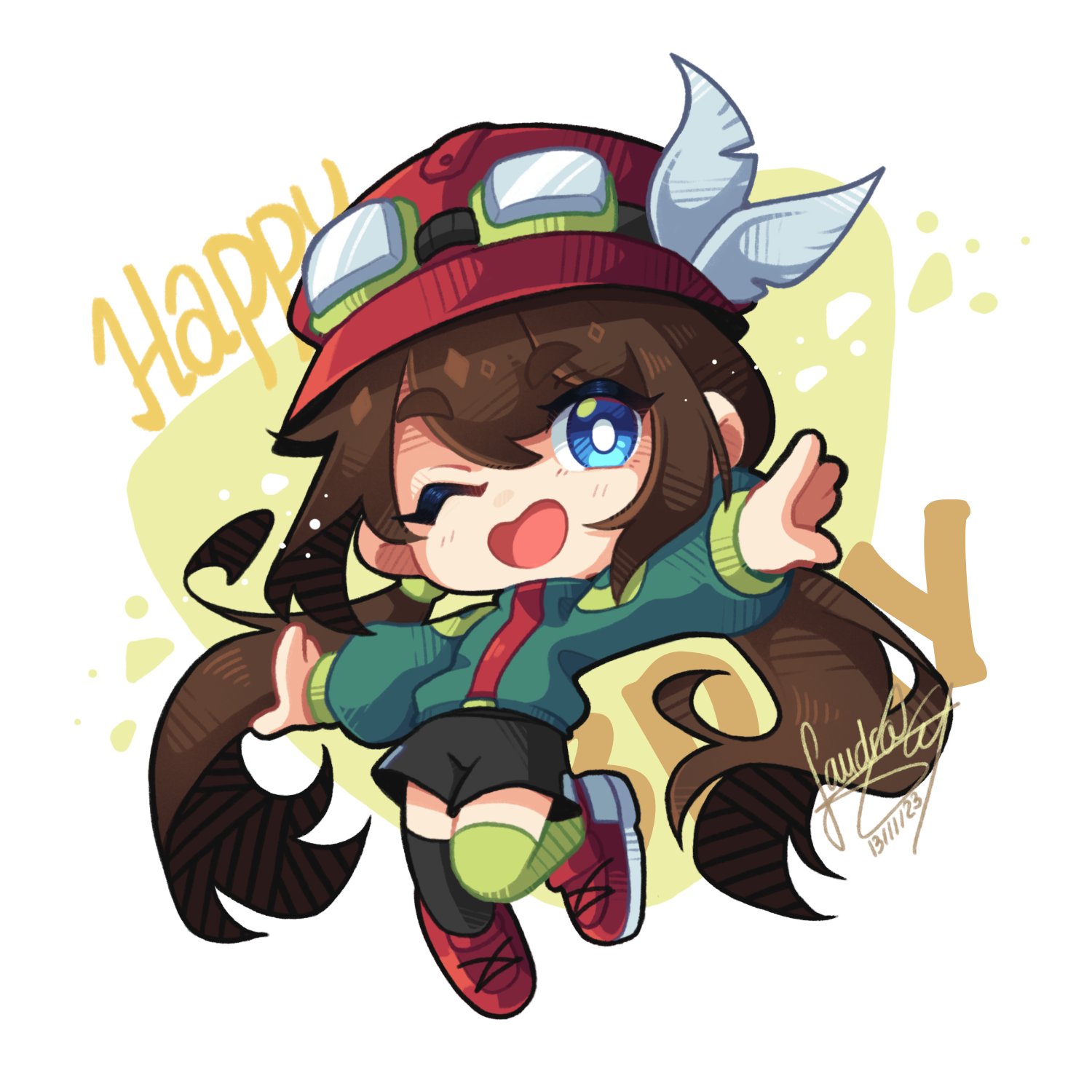 The Big ImageBoard (TBIB) - 1girl black shorts blue eyes brown hair chibi chibi only commentary ...