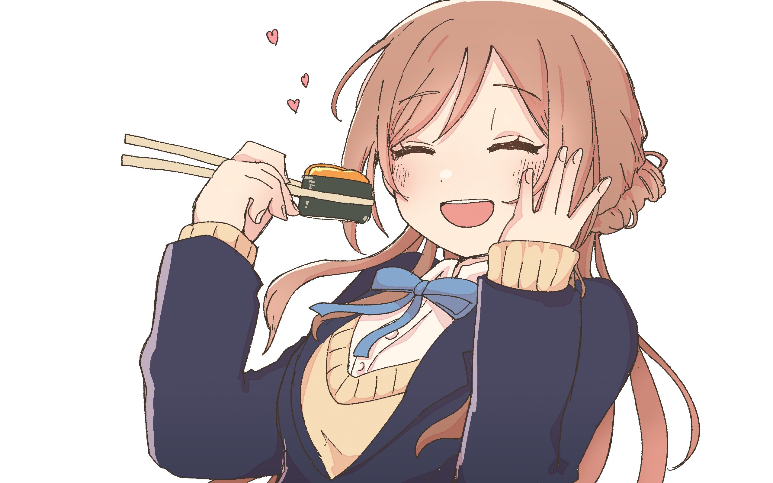 The Big ImageBoard (TBIB) - 1girl arms up blazer blue jacket blue ribbon blush brown hair fanged ...