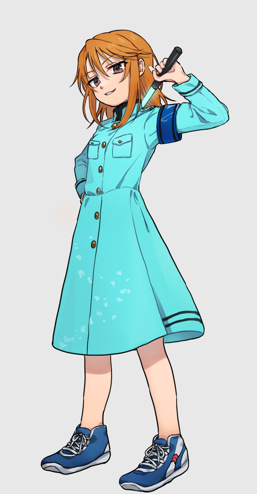 The Big ImageBoard (TBIB) - 1girl arm up armband blue armband blue dress blue footwear breast ...