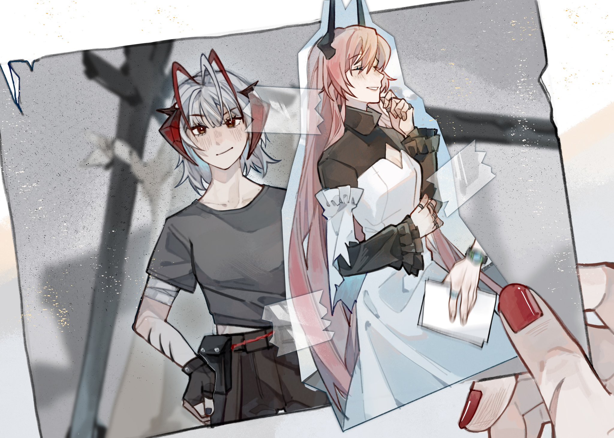 The Big ImageBoard (TBIB) - 2girls antenna hair arknights black pants ...