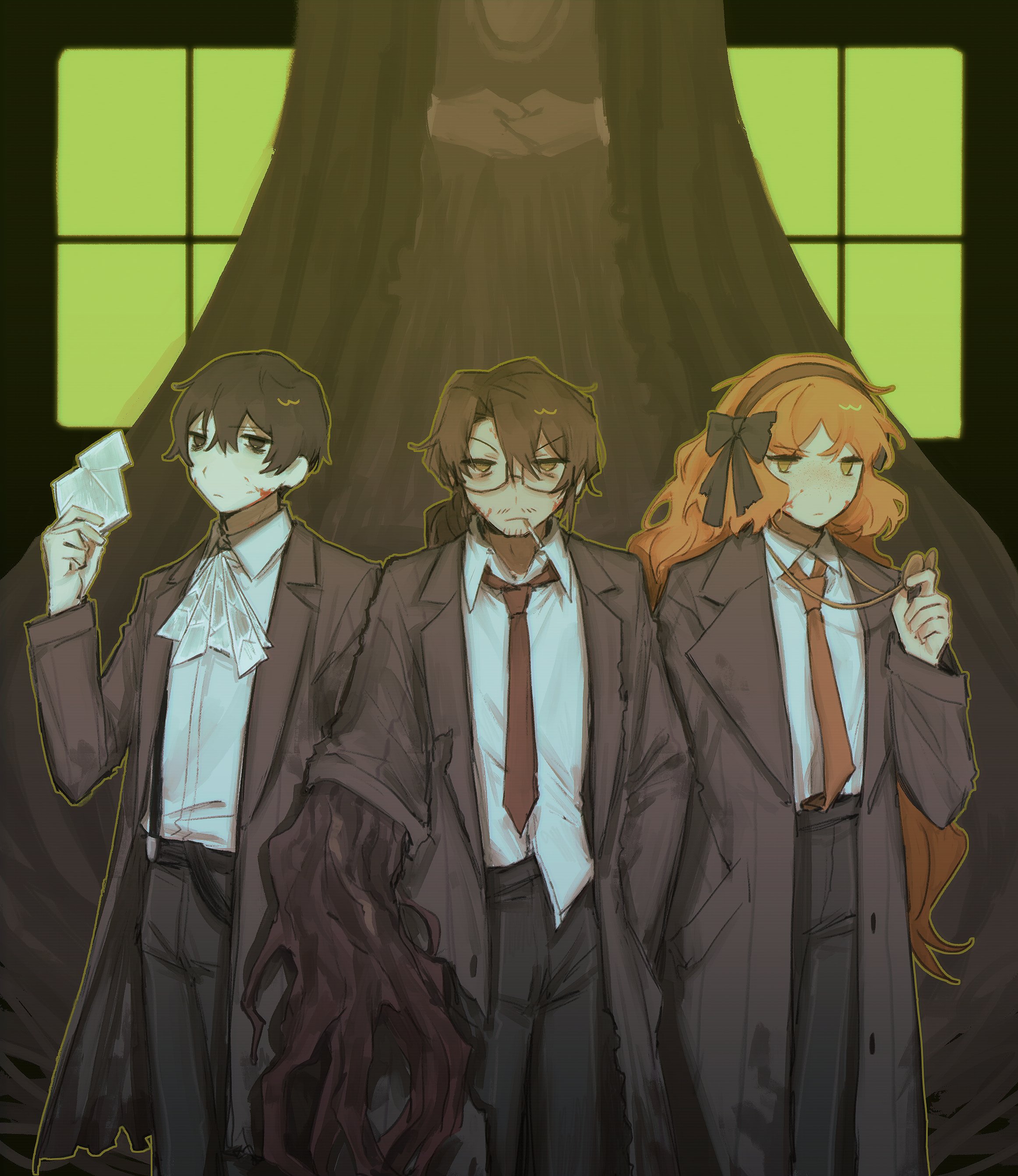 The Big ImageBoard (TBIB) - 1girl 2boys absurdres ascot black bow black ...