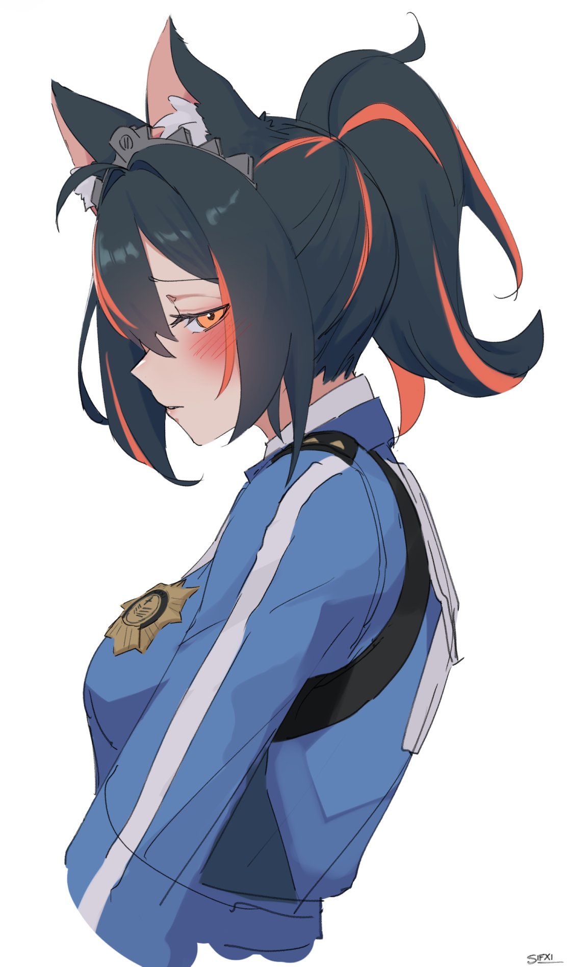 The Big ImageBoard (TBIB) - 1girl animal ears black hair blue jacket blush cat ears from side ...