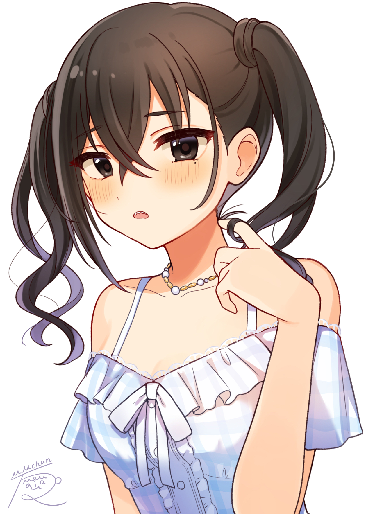 The Big ImageBoard (TBIB) - 1girl bare shoulders blue dress blush bow bowtie breasts brown eyes ...