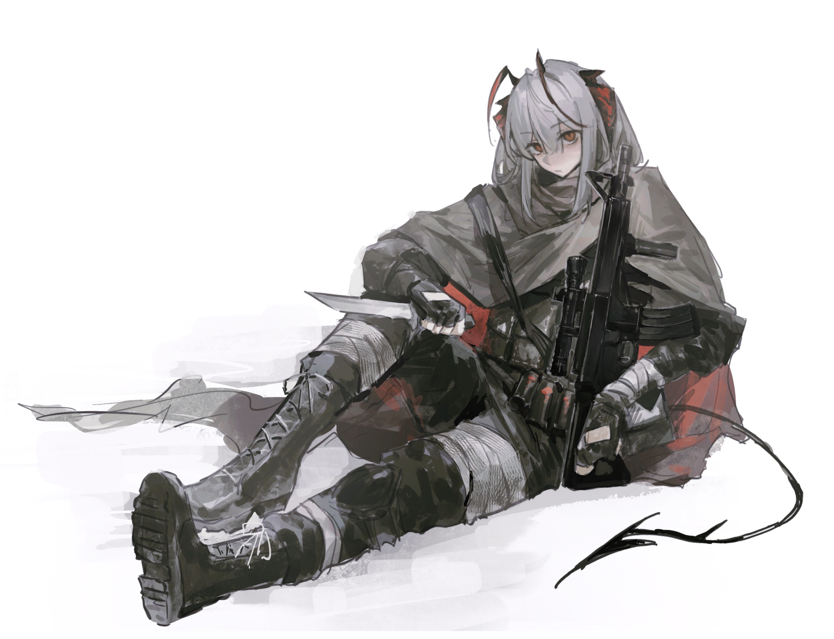 The Big ImageBoard (TBIB) - 1girl arknights assault rifle black footwear black gloves black ...