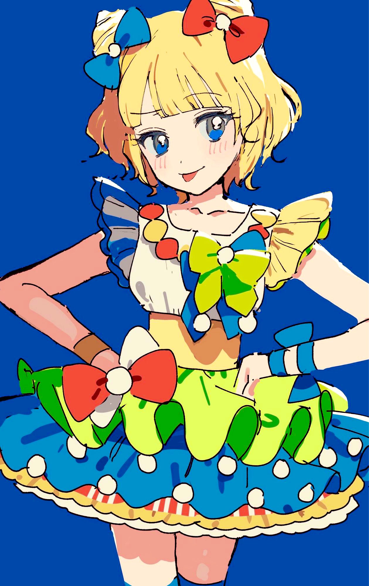 The Big ImageBoard (TBIB) - 1girl :p blonde hair blue background blue bow blue eyes blunt bangs ...