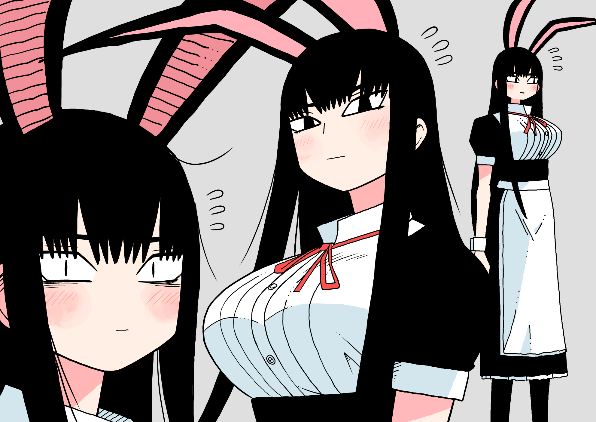 The Big ImageBoard (TBIB) - abe tomomi animal ears apron black dress black eyes black hair blush ...