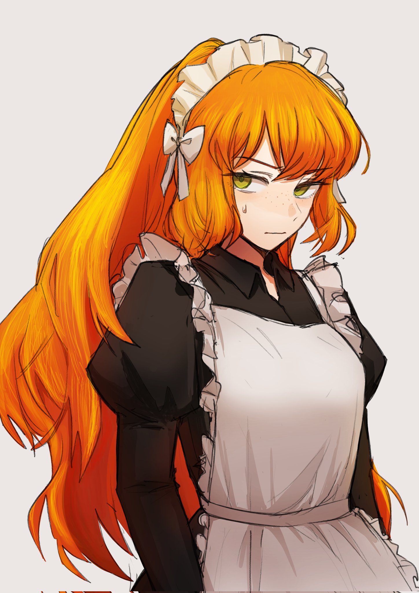 The Big ImageBoard (TBIB) - 1girl apron black dress bow closed mouth commentary request ...