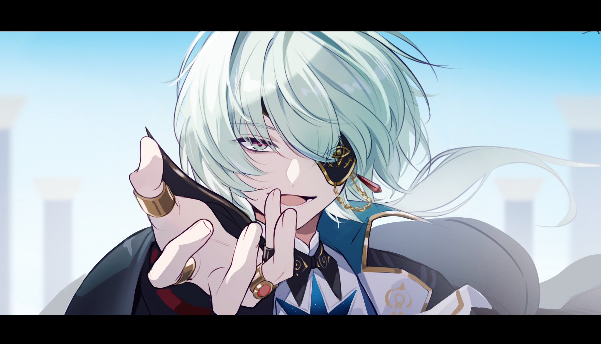 The Big ImageBoard (TBIB) - 1boy anaxa (honkai: star rail) aqua hair black border blue eyes ...