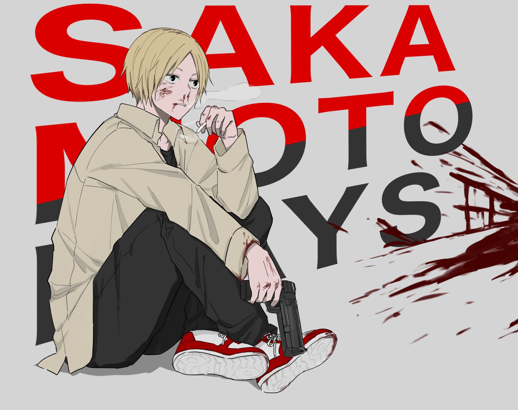 The Big ImageBoard (TBIB) - 1boy black pants blonde hair blood blood on clothes blood on face ...