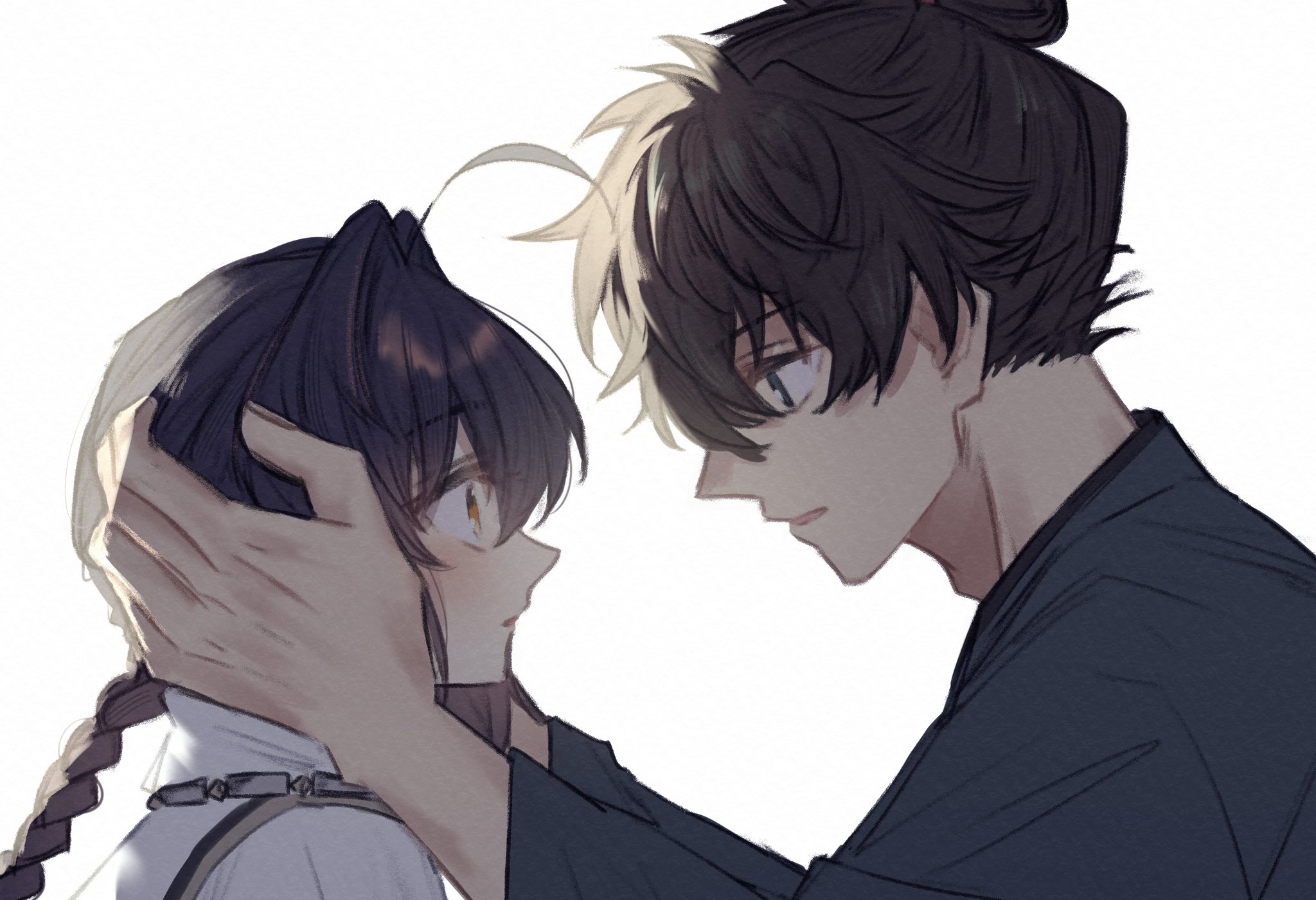 The Big ImageBoard (TBIB) - 1boy 1other adam's apple ahoge androgynous black hair blue kimono ...