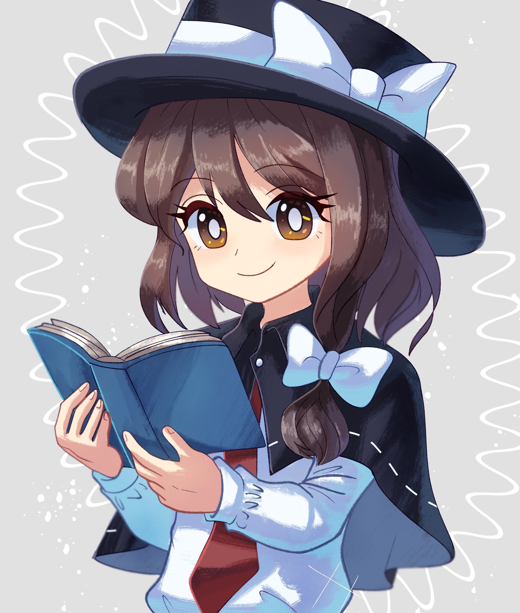 The Big ImageBoard (TBIB) - 1girl black capelet black hat book bow bright pupils brown eyes ...