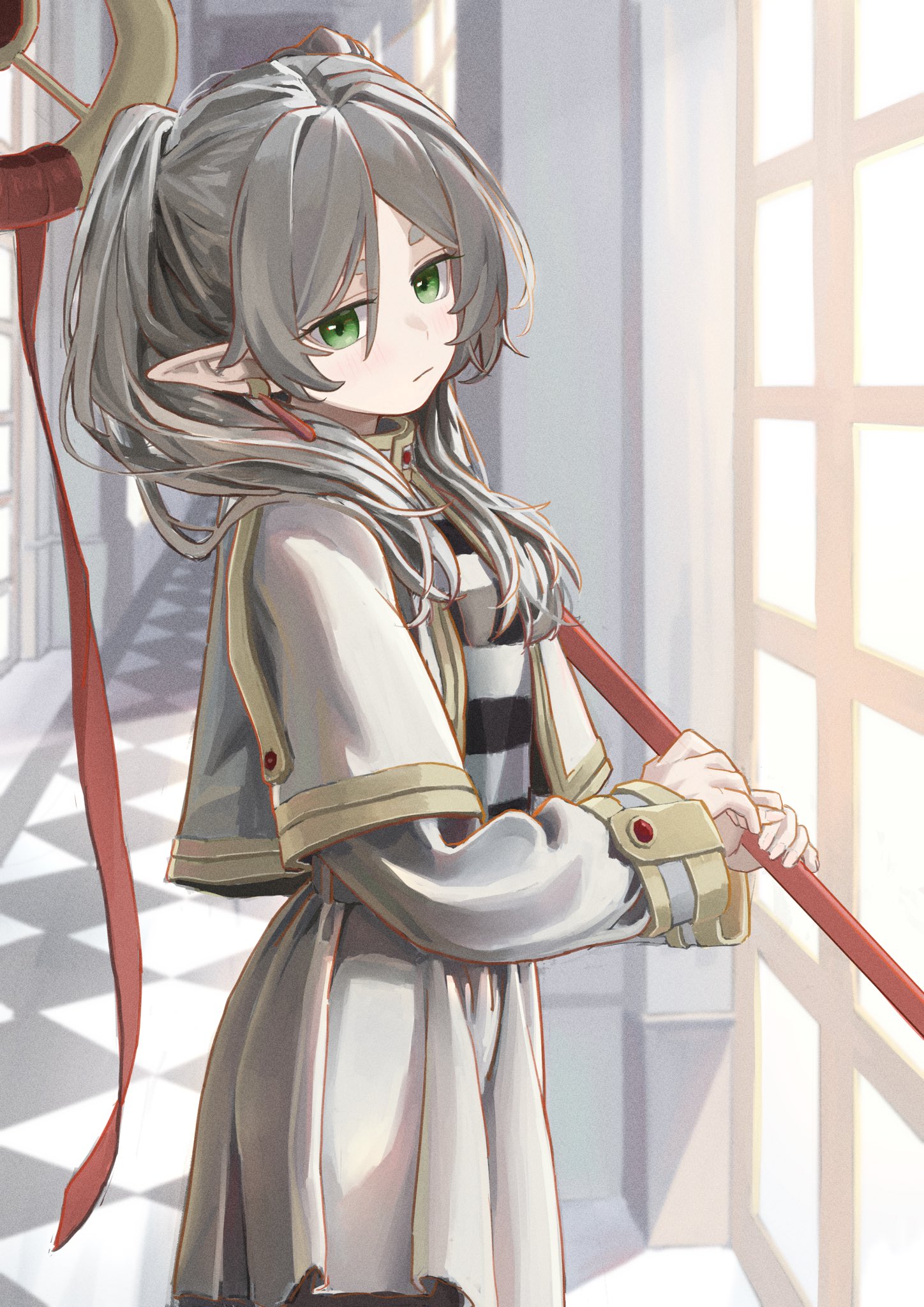 The Big ImageBoard (TBIB) - 1girl capelet checkered floor closed mouth ...