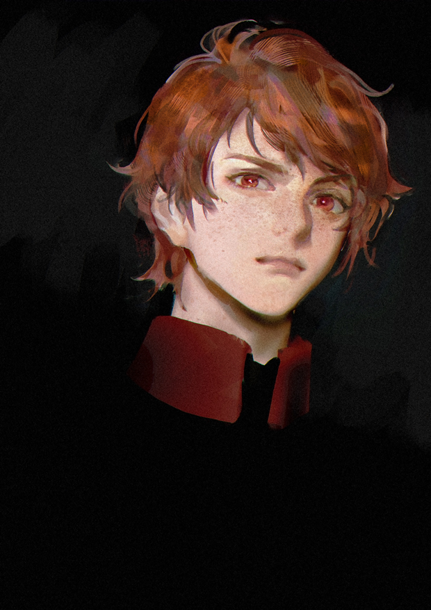 The Big ImageBoard (TBIB) - 1boy black background chinese commentary collar commentary cropped ...