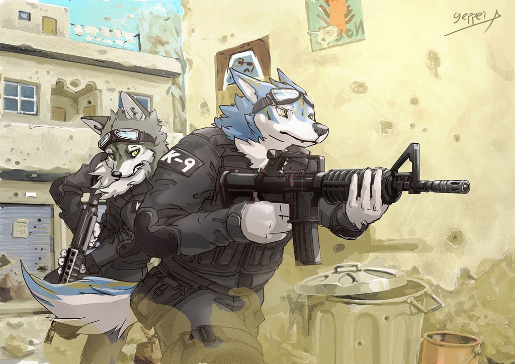 The Big ImageBoard (TBIB) - anthro armor canid canine canis clothed clothing duo eyewear fur ...