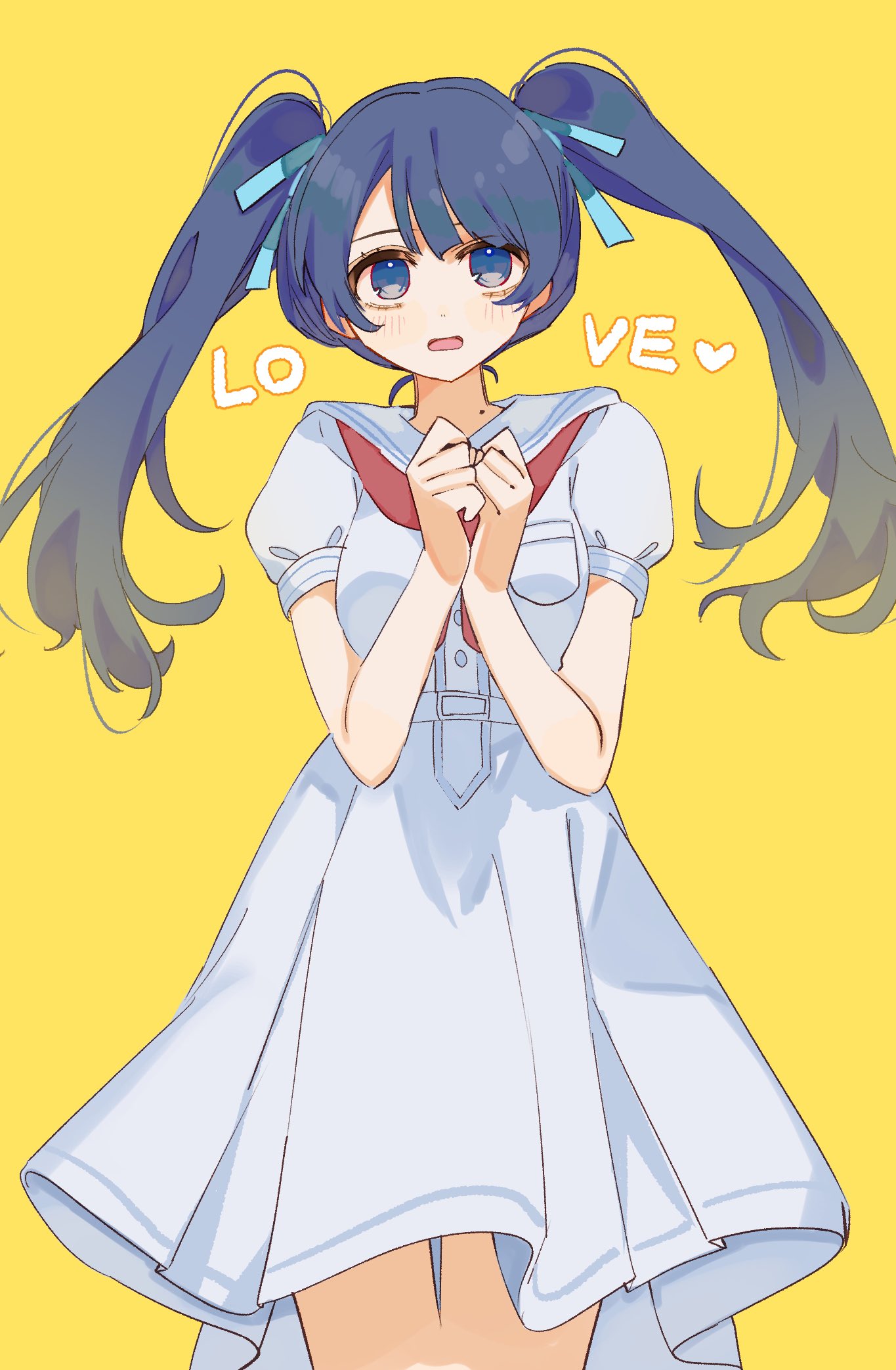 The Big ImageBoard (TBIB) - 1girl blue dress blue eyes blue hair blue ribbon clenched hands ...