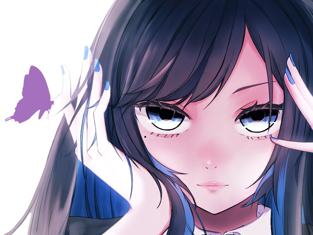 The Big ImageBoard (TBIB) - 1girl ado (utaite) black hair blue eyes blue hair blue nails bug ...