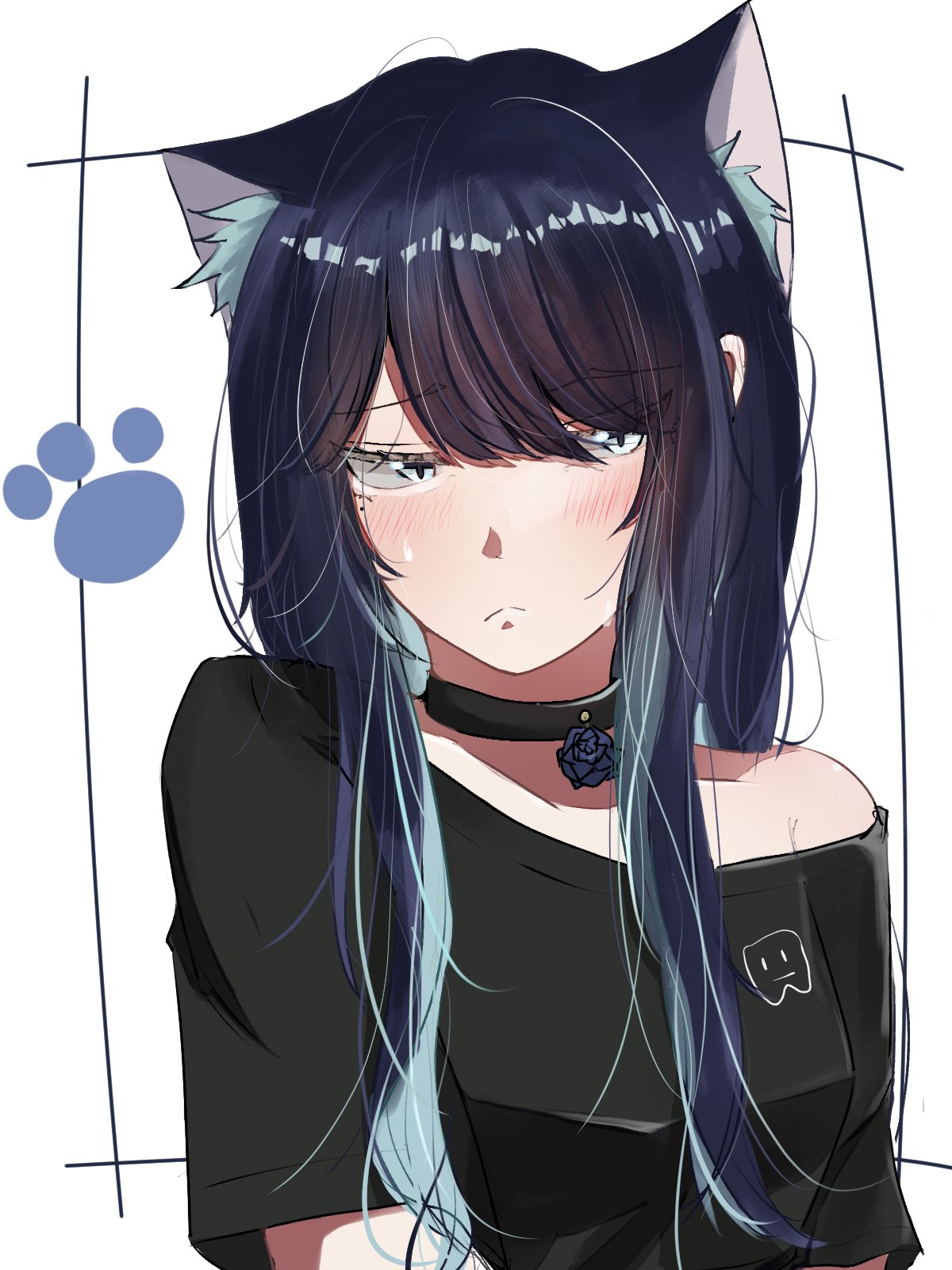 The Big ImageBoard (TBIB) - 1girl ado (utaite) animal ears black choker black shirt blue hair ...